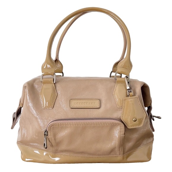 Longchamp | Bags | Longchamp Tan Patent Leather Framed Legend Zip Tote ...